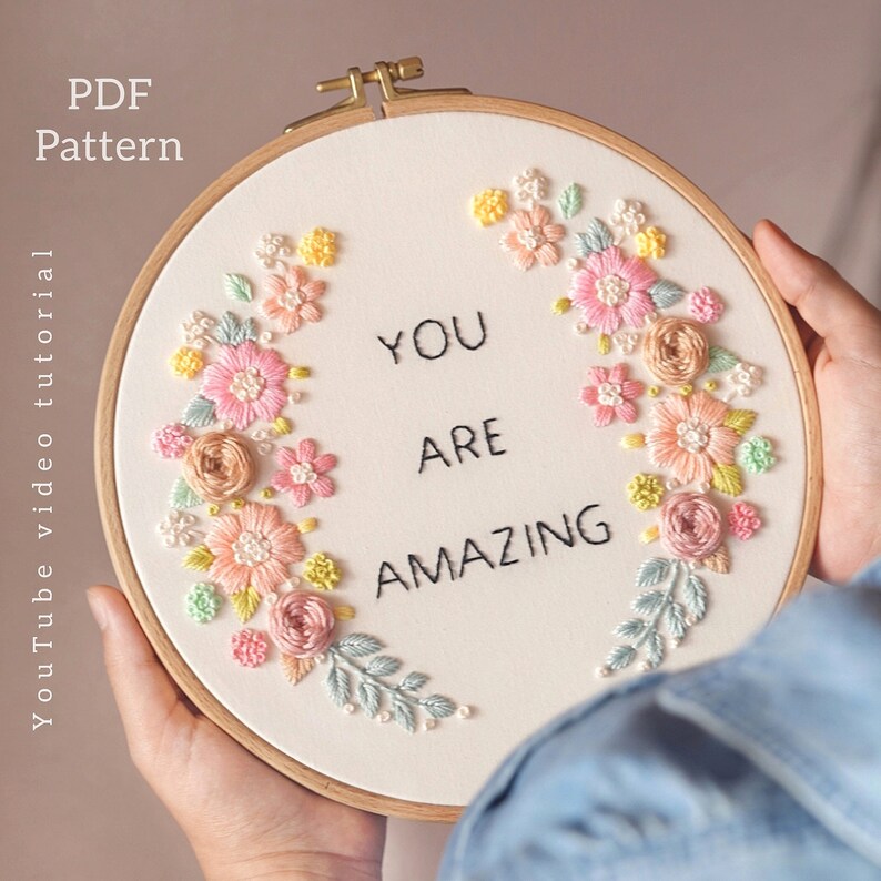 PDF Pattern Video Tutorial/you Are Amazing-hand Embroidery - Etsy
