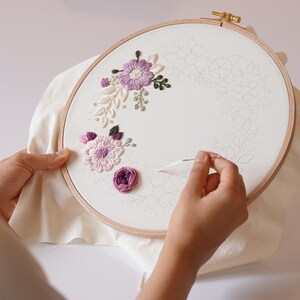 Purple Floral Wreath Embroidery Pattern: Beginner DIY (PDF Pattern ...