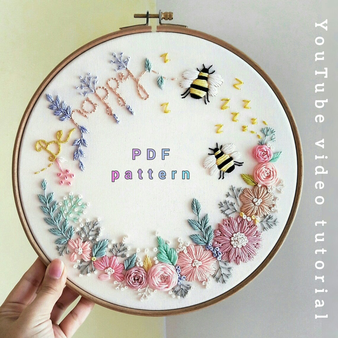 PDF Pattern Video Tutorial/be Happy-hand Embroidery - Etsy