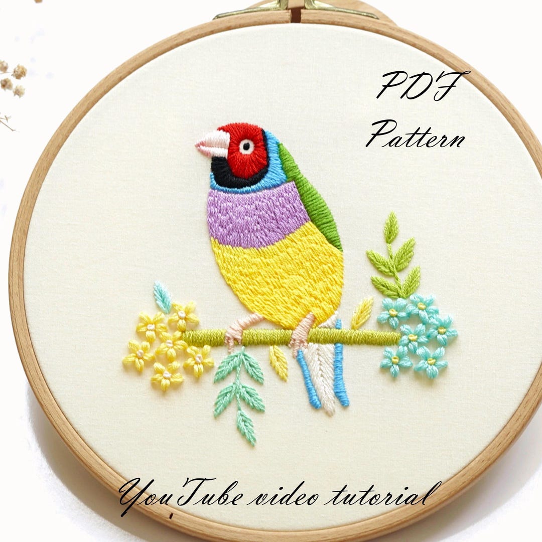 Gouldian Finch Hand Embroidery Pattern: Beginner Bird Design (PDF ...