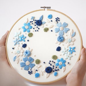 Blue Wreath Hand Embroidery Pattern: Beginner DIY Project (PDF Pattern ...