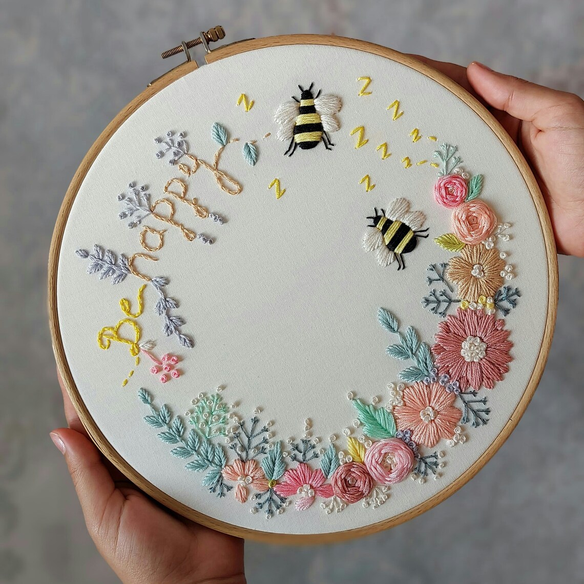 PDF Pattern Video Tutorial/be Happy-hand Embroidery - Etsy