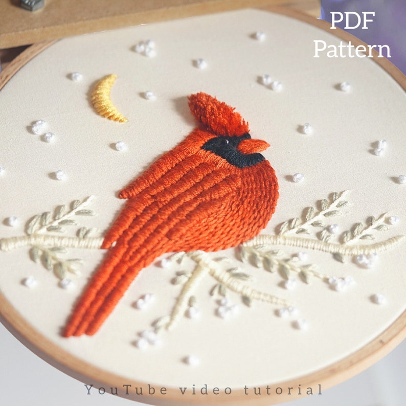 PDF Pattern Video Tutorial/red Cardinal-embroidery - Etsy