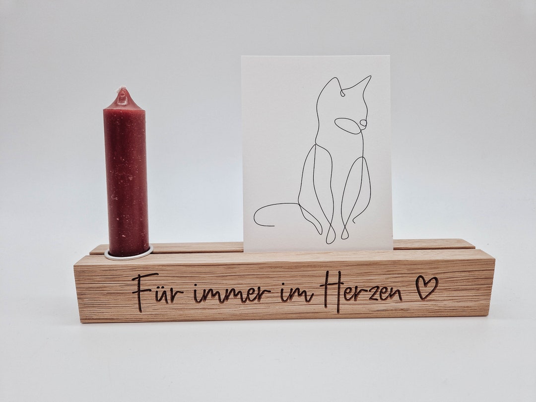 Andenken Fotohalter "Für immer im Herzen" mit Vase oder Kerzenhalter, Trauergeschenk und ...