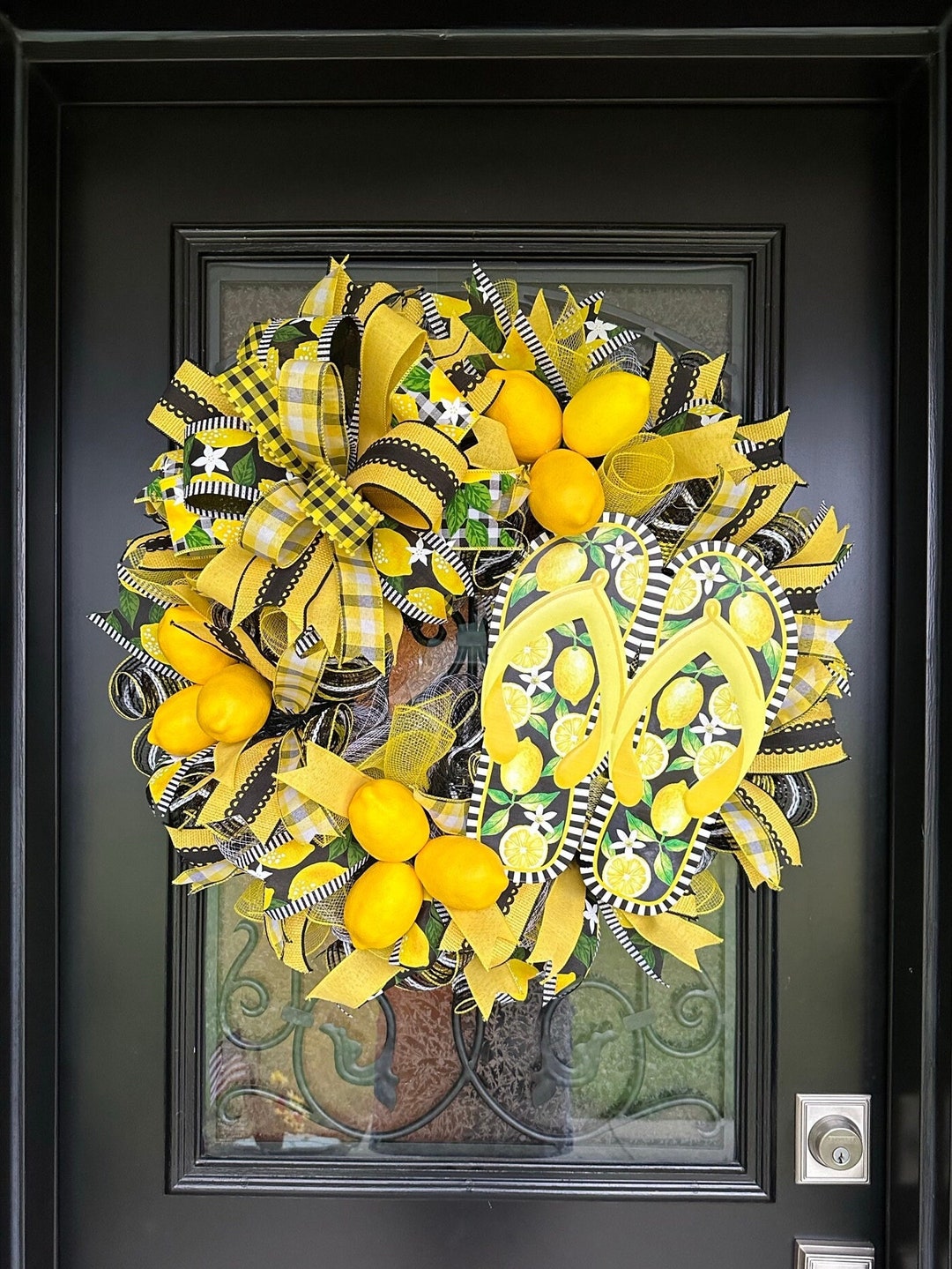 Lemon Flip Flop Summer Wreath: Yellow Decomesh Front Dooror Pool House ...