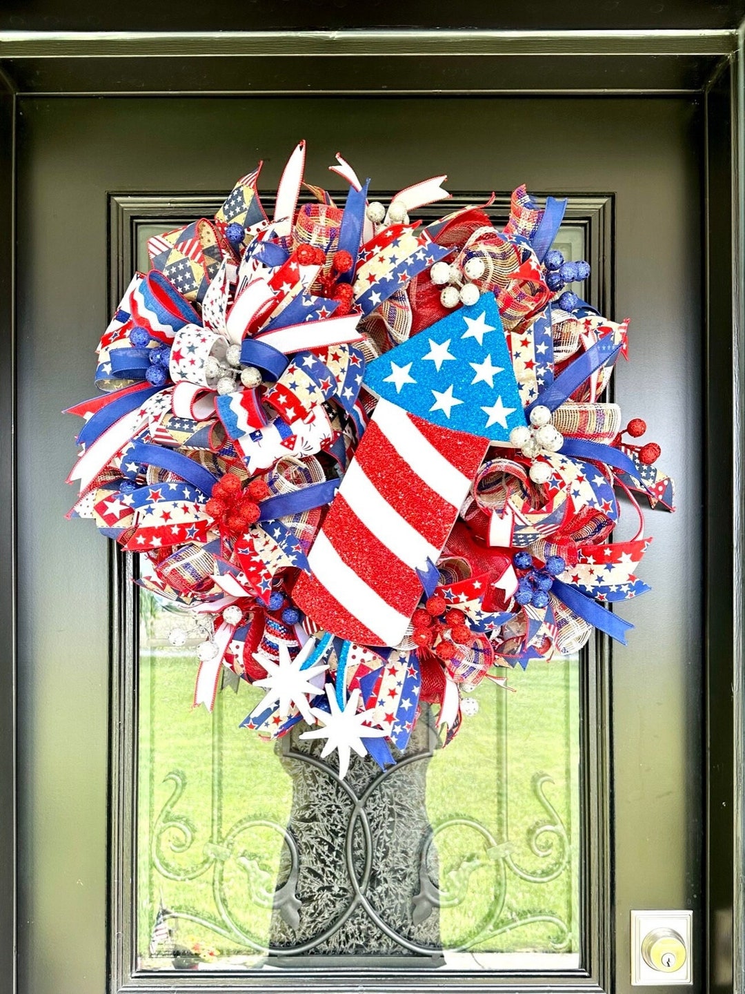 Large Patriotic Wreath: Firecracker 4th of July Door Hanger - Etsy