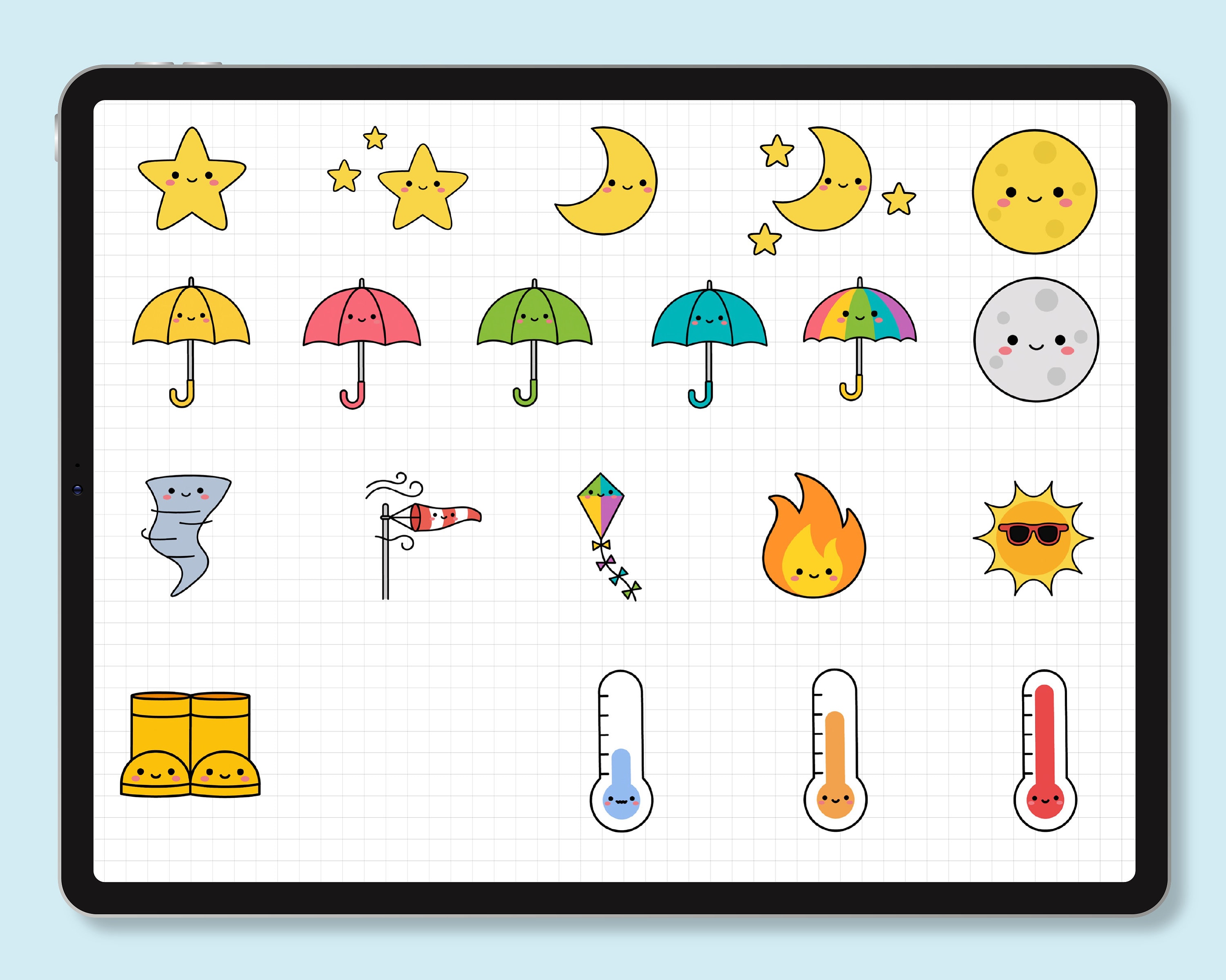 Weather Digital Stickers, Goodnotes Planner, Sunny, Rainy, Windy, Snow ...