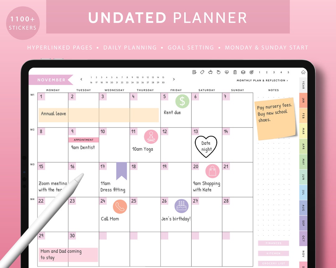 Digital Planner Goodnotes Undated Digital Daily Planner Notability Xodo ...