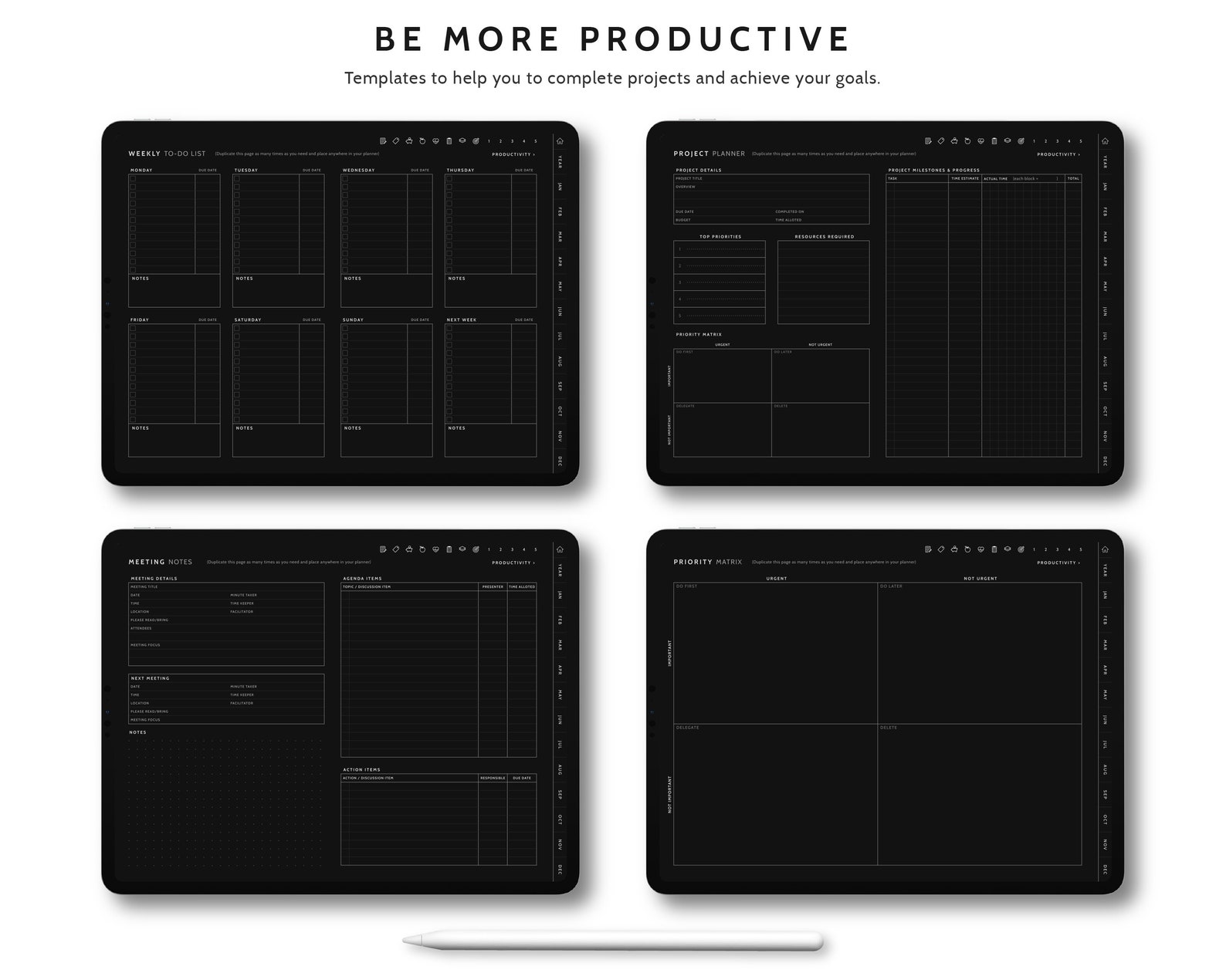 Digital Planner Blackout Dark Mode Goodnotes Undated Daily - Etsy