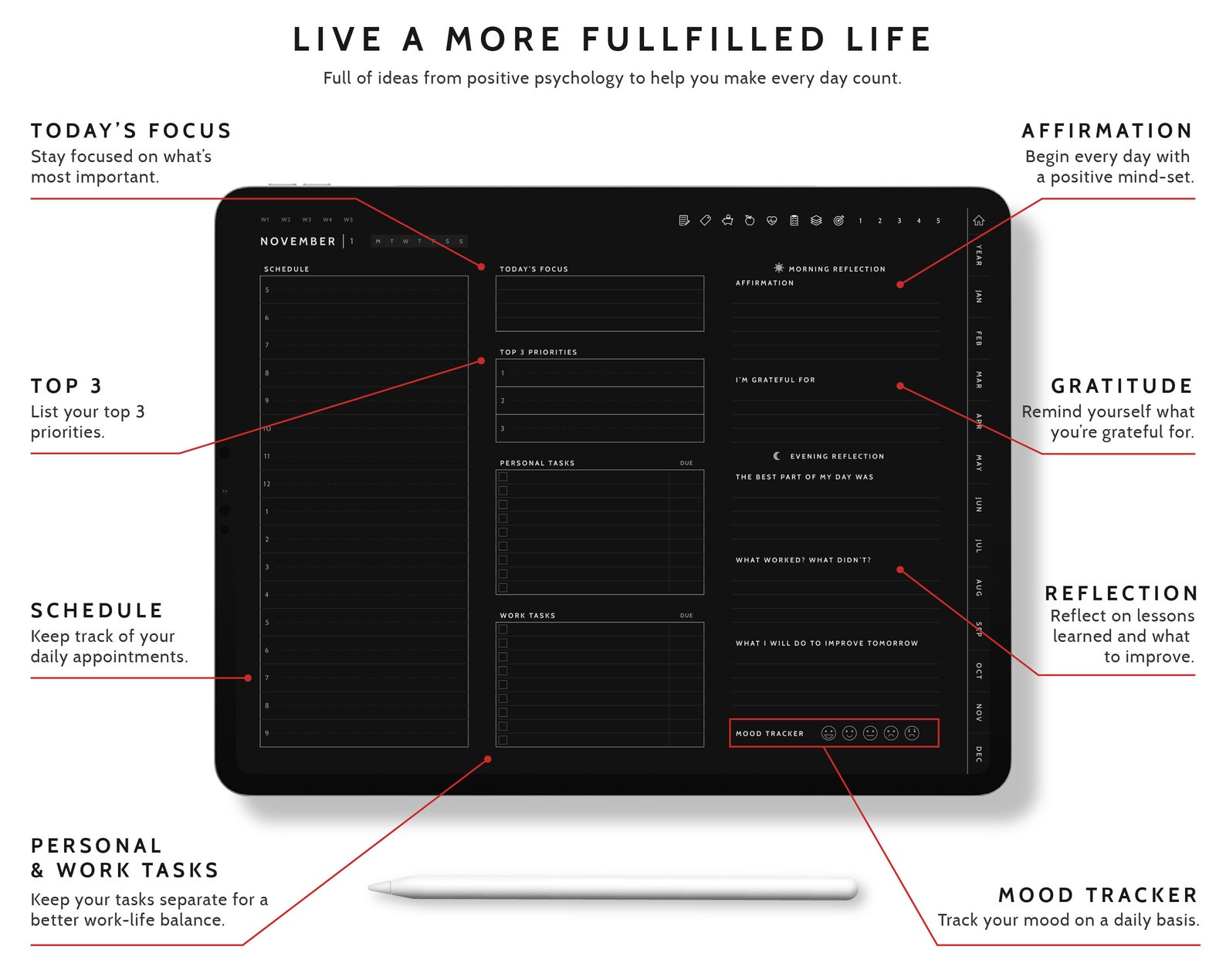 Digital Planner Blackout Dark Mode Goodnotes Undated Daily - Etsy