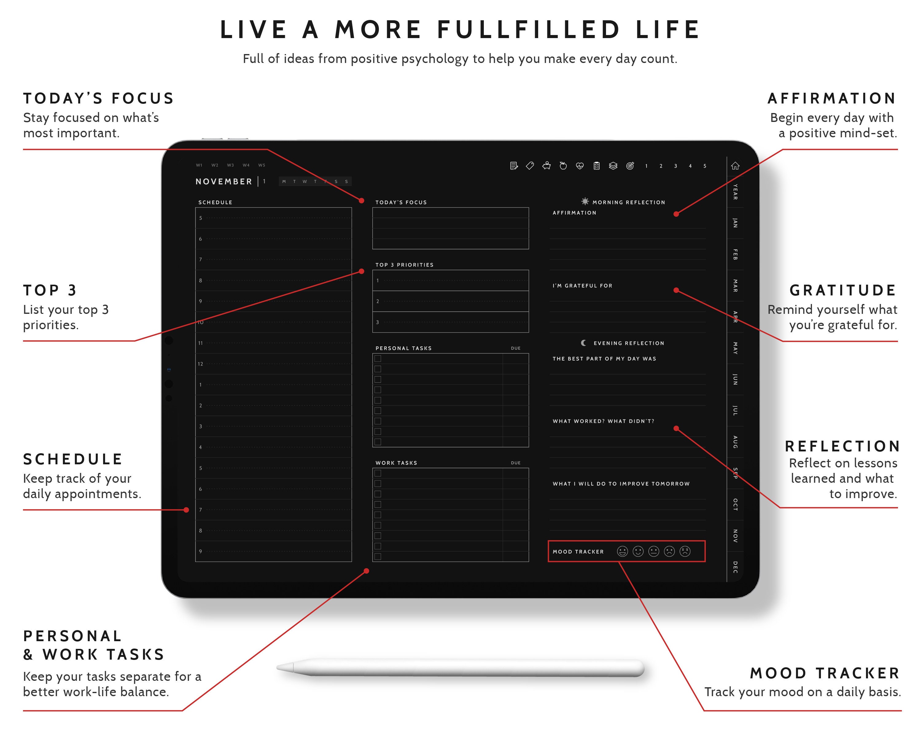 Digital Planner Blackout Dark Mode Goodnotes Undated Daily Planner ...