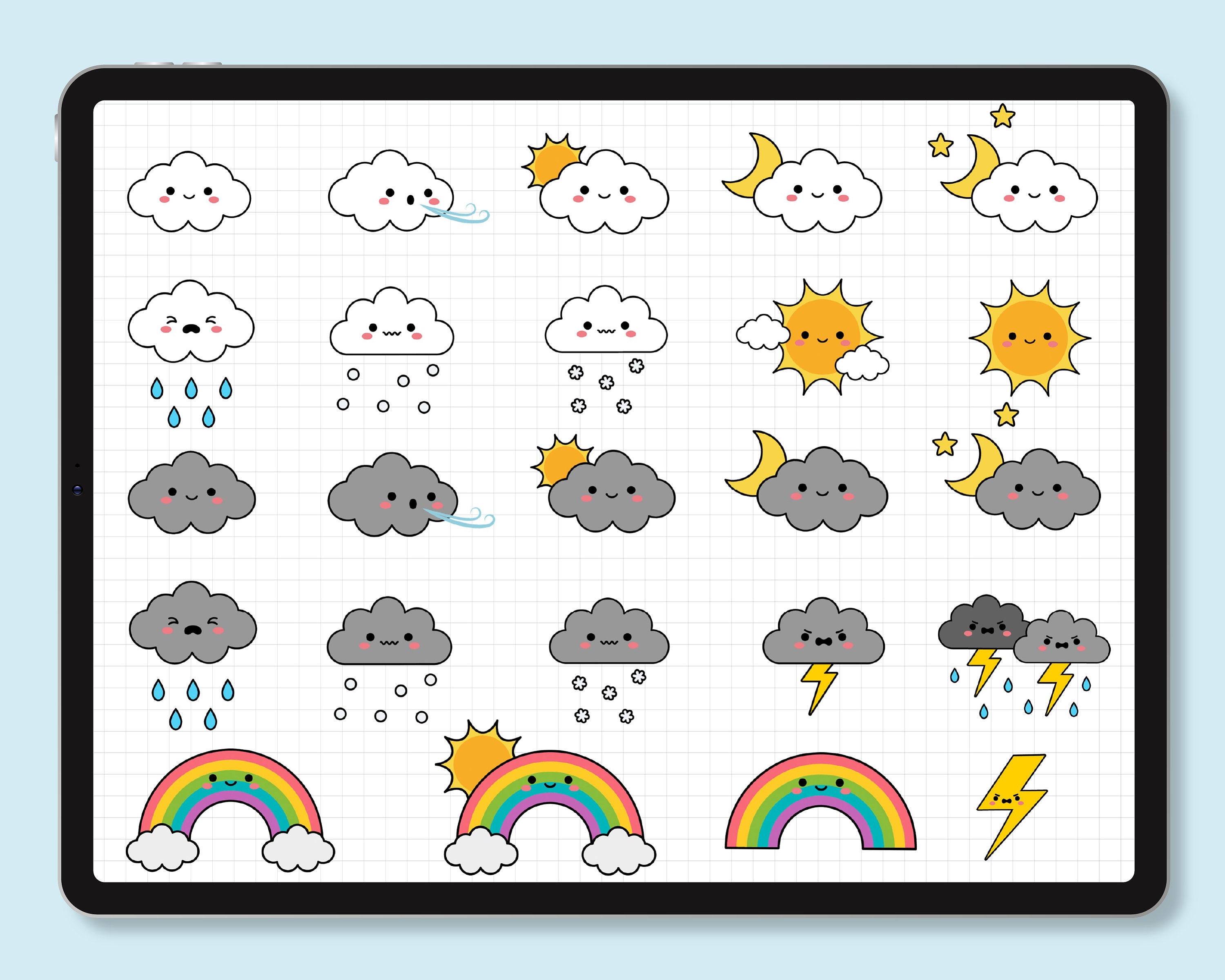 Weather Digital Stickers, Goodnotes Planner, Sunny, Rainy, Windy, Snow ...