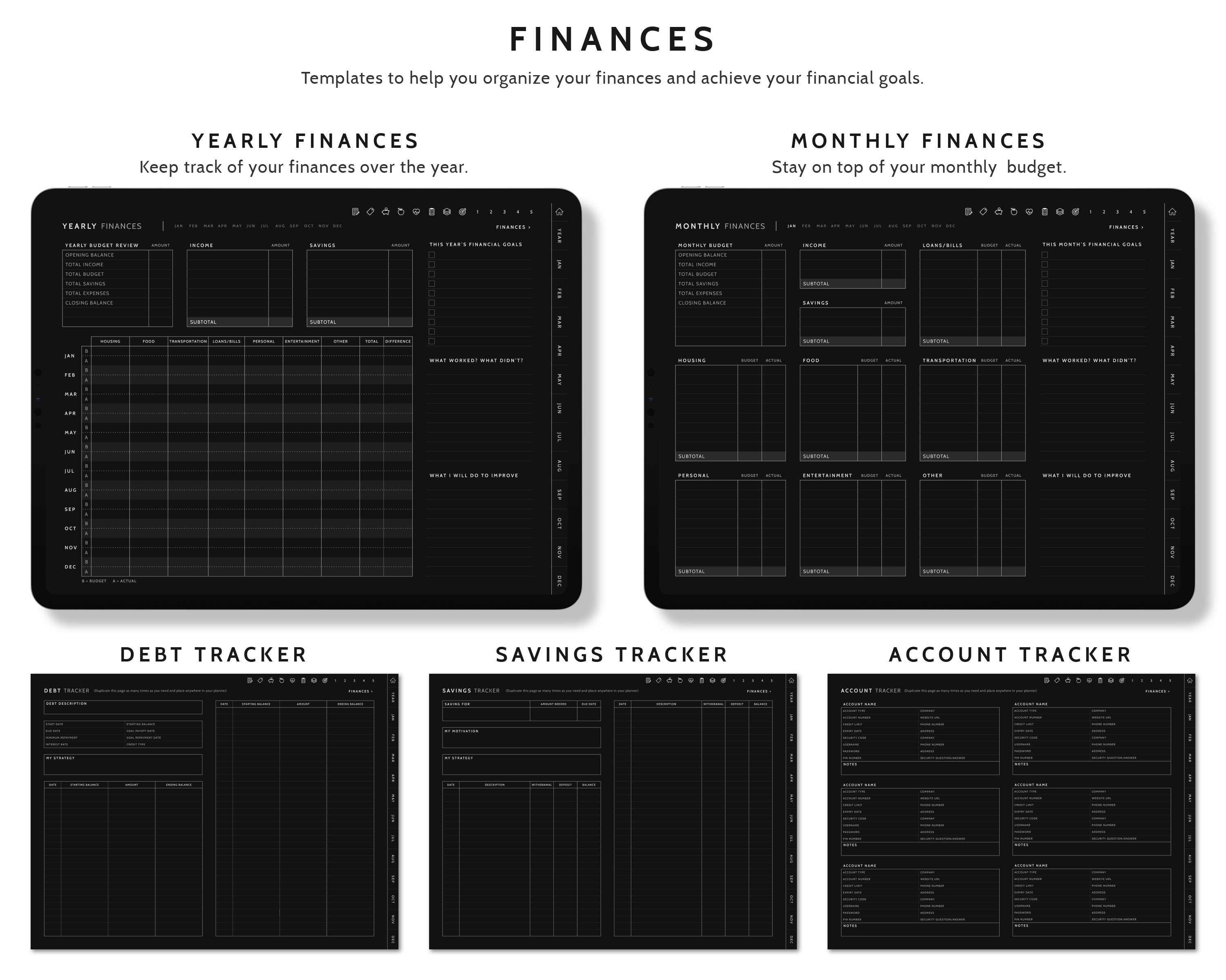Digital Planner Blackout Dark Mode Goodnotes Undated Daily Planner ...