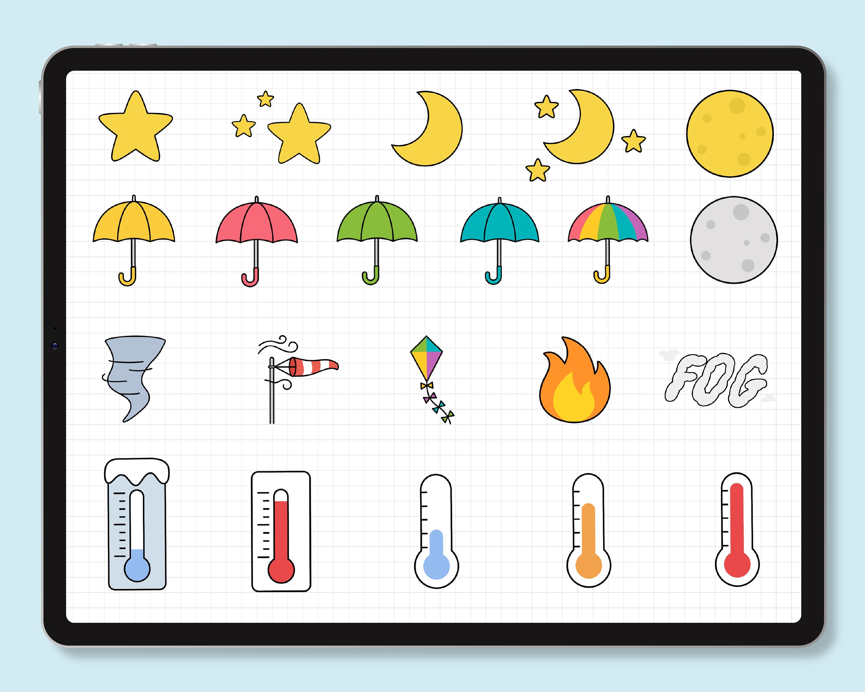 Weather Digital Stickers, Goodnotes Planner, Sunny, Rainy, Windy, Snow ...