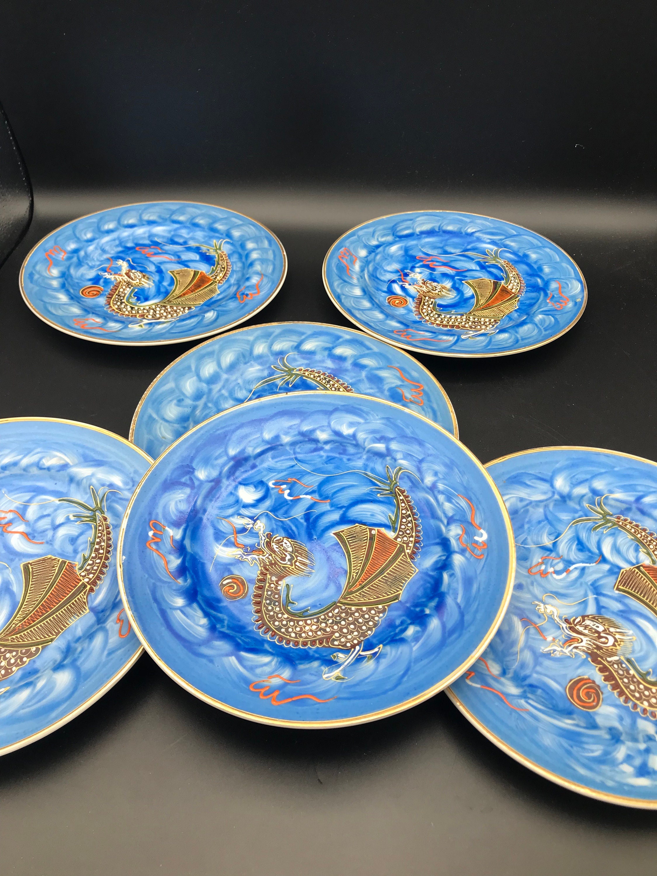 Antique Satsuma Dragonware Bone Capri Blue China Tea Set 14 Pieces Made ...