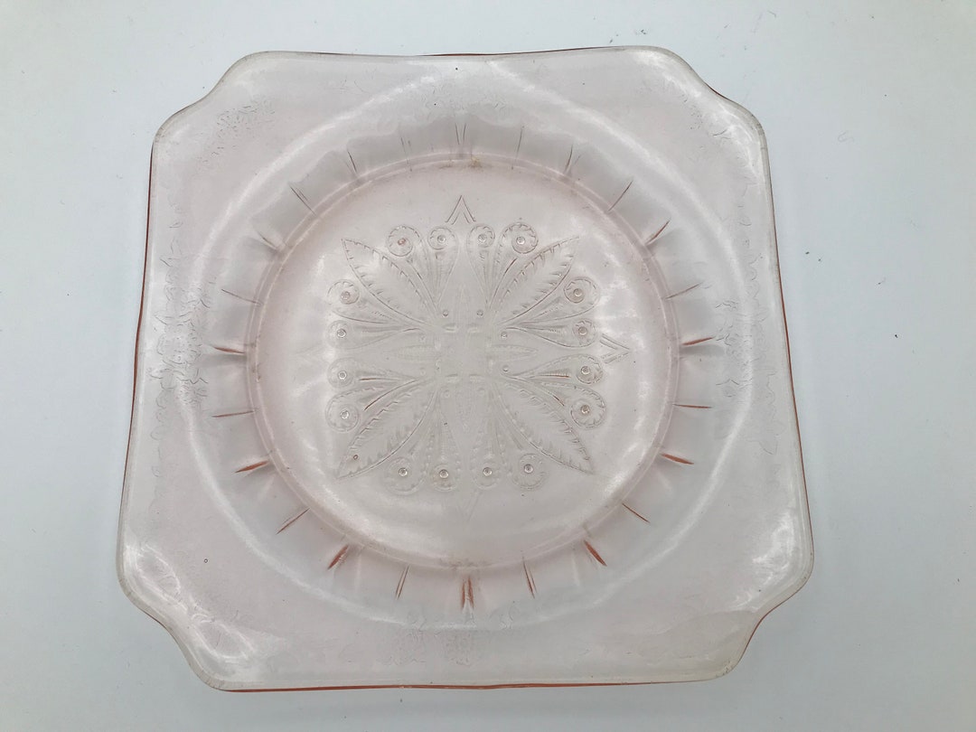 Vintage Pink Glass Depression Glass Square Plate - Etsy