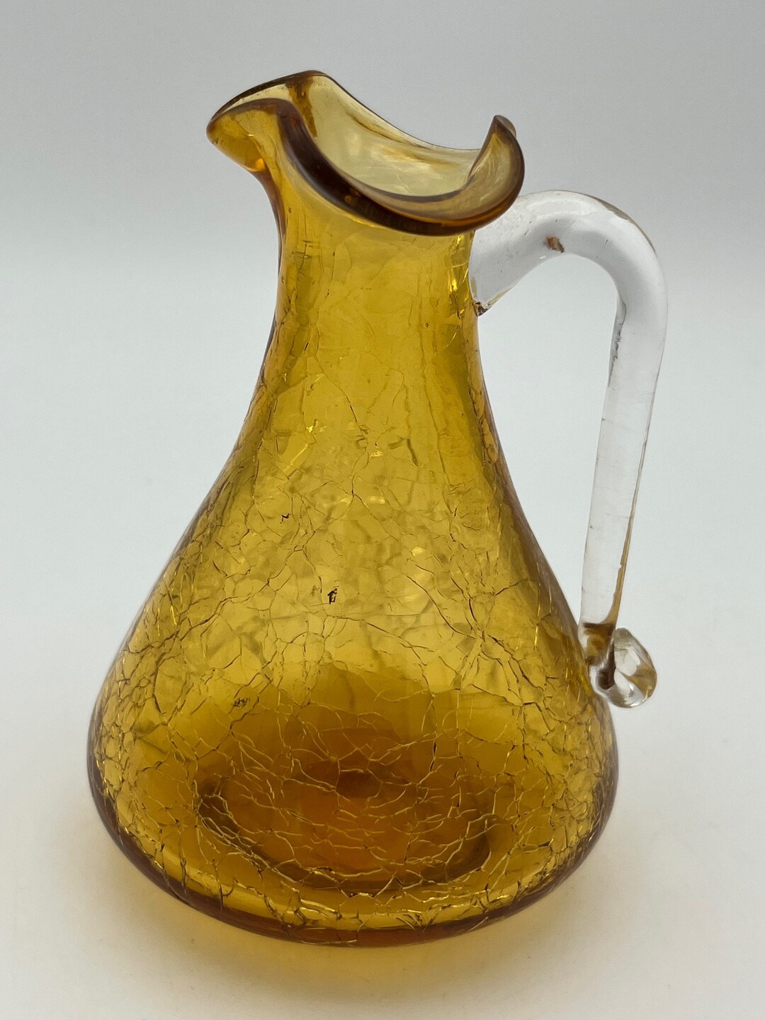 Vintage Art Glass Crazed Glass Amber Glass Pitcher With Handle - Etsy
