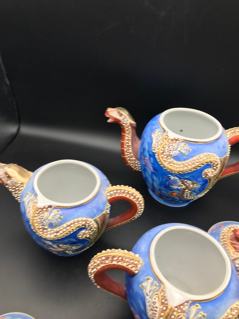 Antique Satsuma Dragonware Bone Capri Blue China Tea Set 14 Pieces Made ...