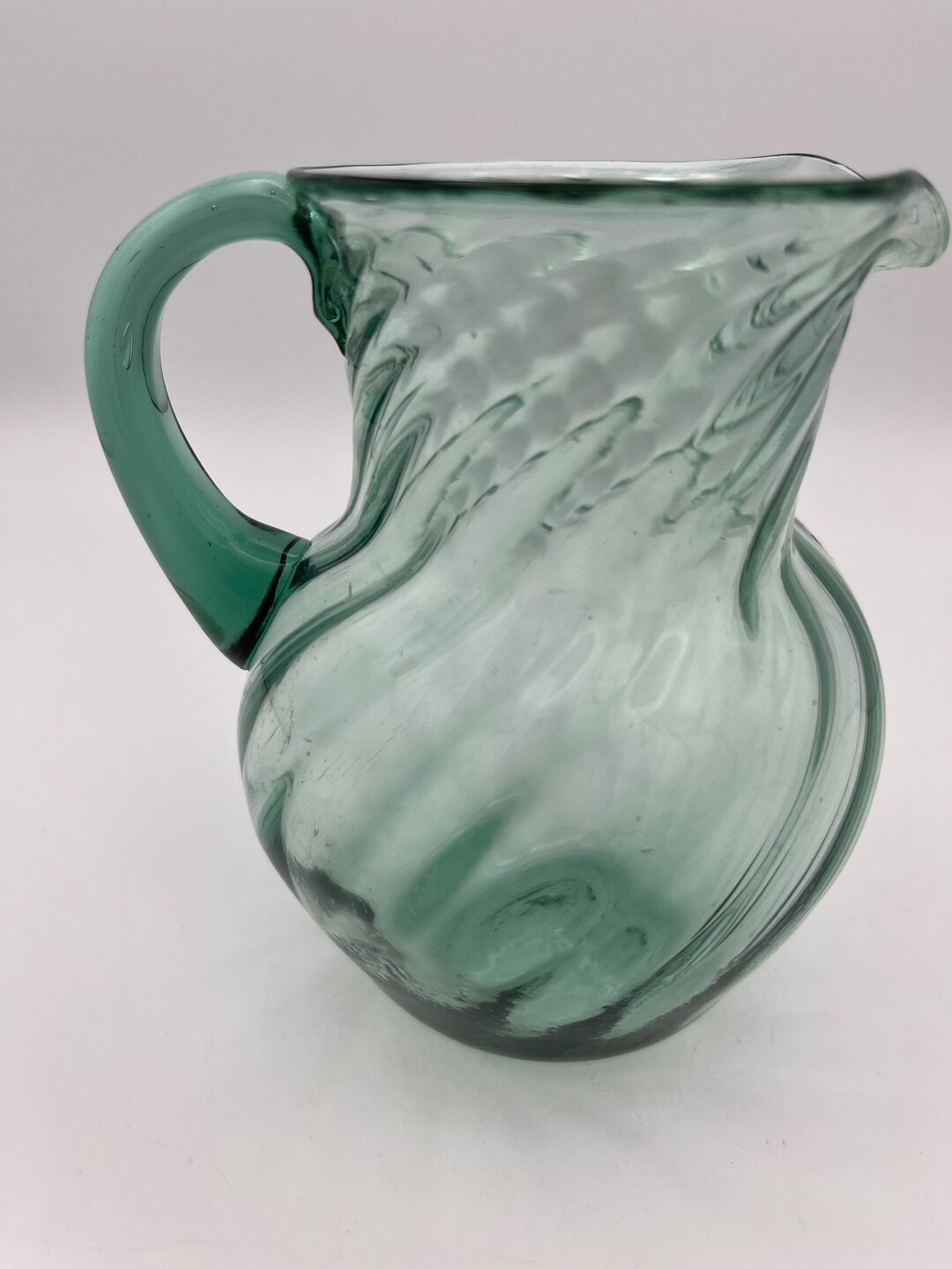 Vintage Sea Foam Art Glass Water Pitcher With Handle - Swirl Design - Etsy