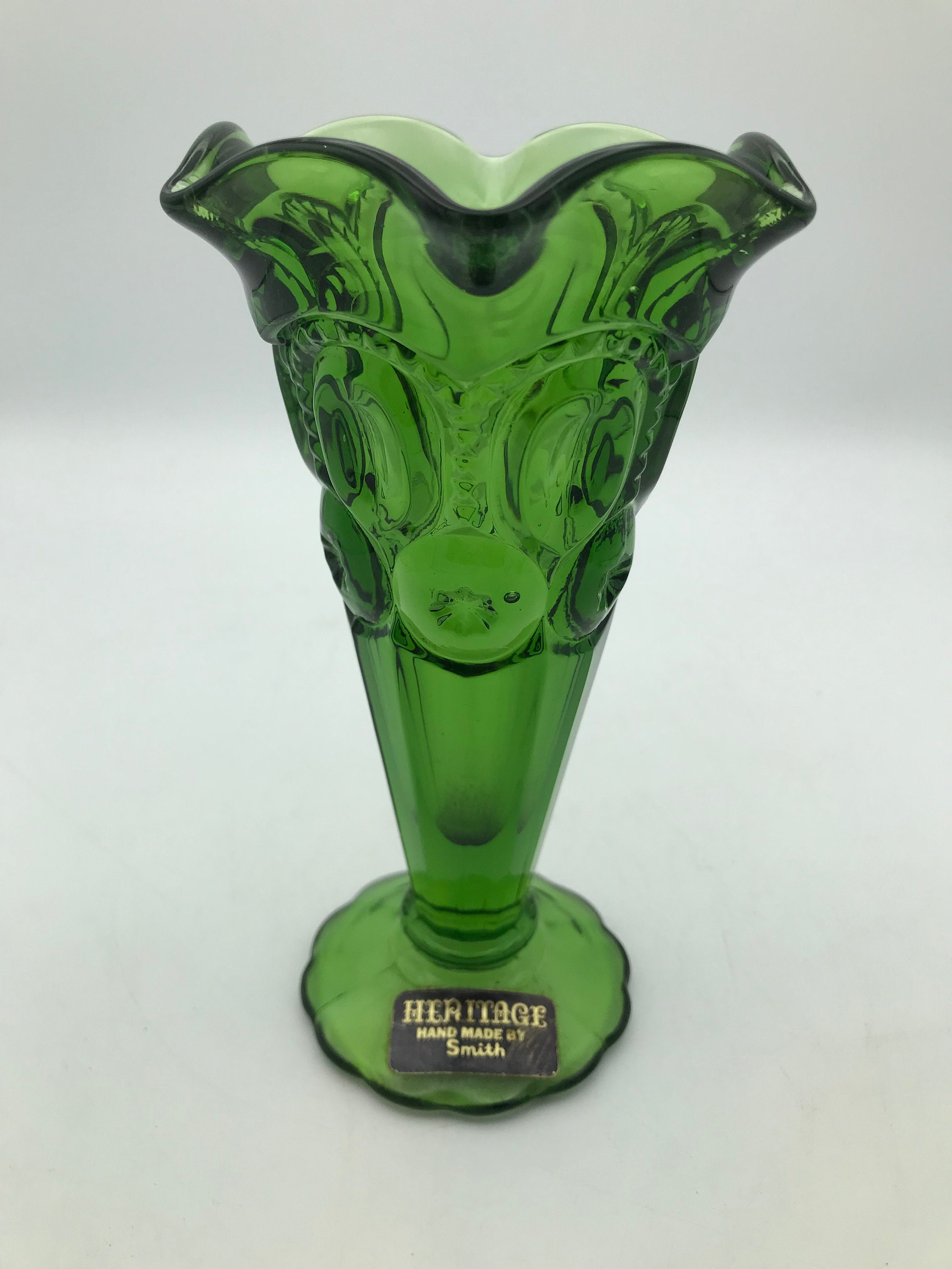 Art Deco Emerald Green Glass Vase HERITAGE - Handmade by Smith - Etsy
