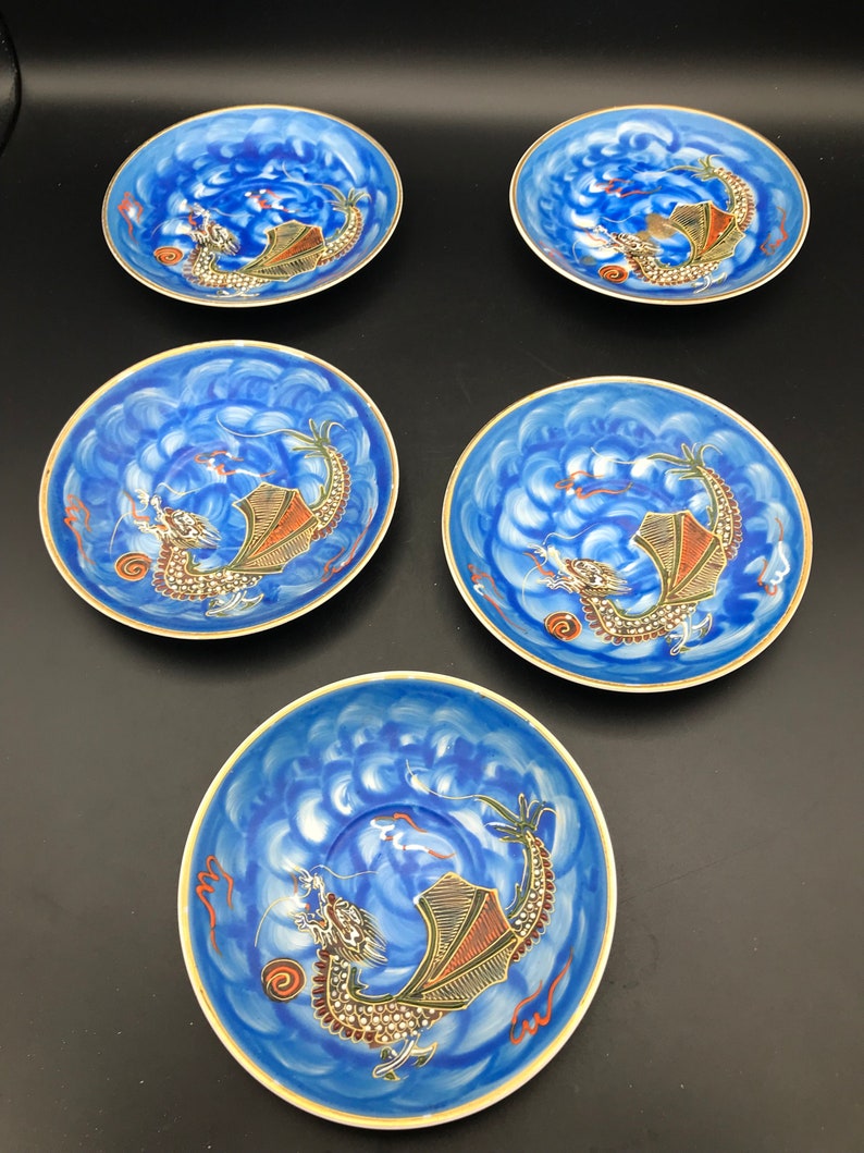 Antique Satsuma Dragonware Bone Capri Blue China Tea Set 14 Pieces Made ...