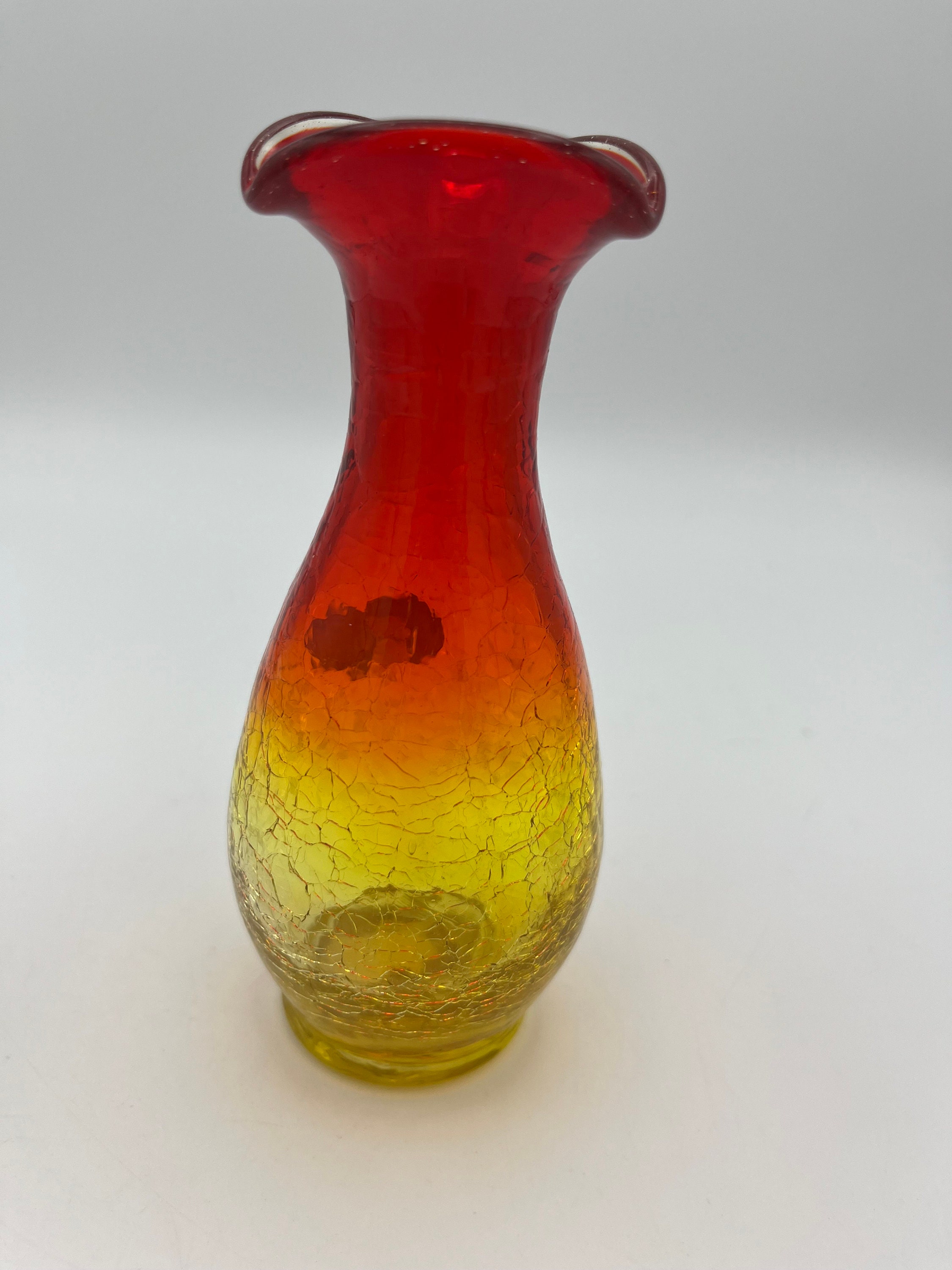 Vintage Art Glass Crazed Red Vase With Scalloped Edge - West Virginia ...