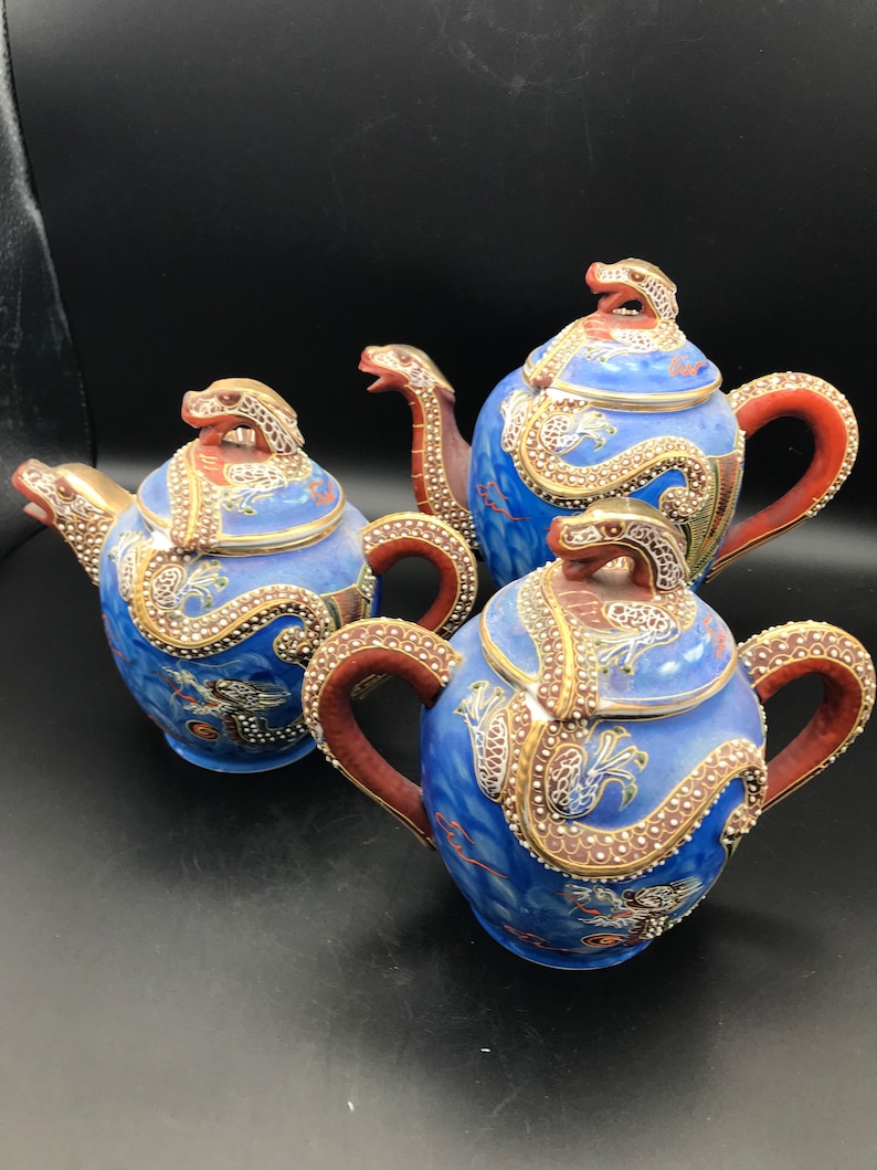 Antique Satsuma Dragonware Bone Capri Blue China Tea Set 14 Pieces Made ...