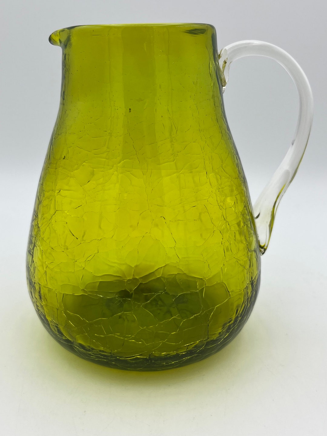 Vintage Art Glass Crazed Glass Apple Green Water Pitcher - Etsy