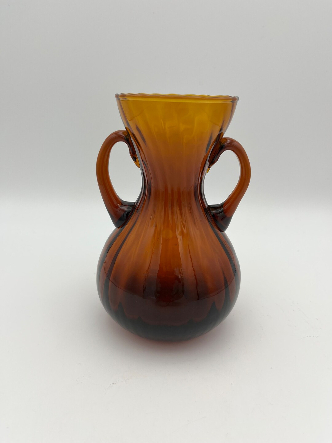 Vintage Art Glass Amber Glass Vase With Handles - Etsy