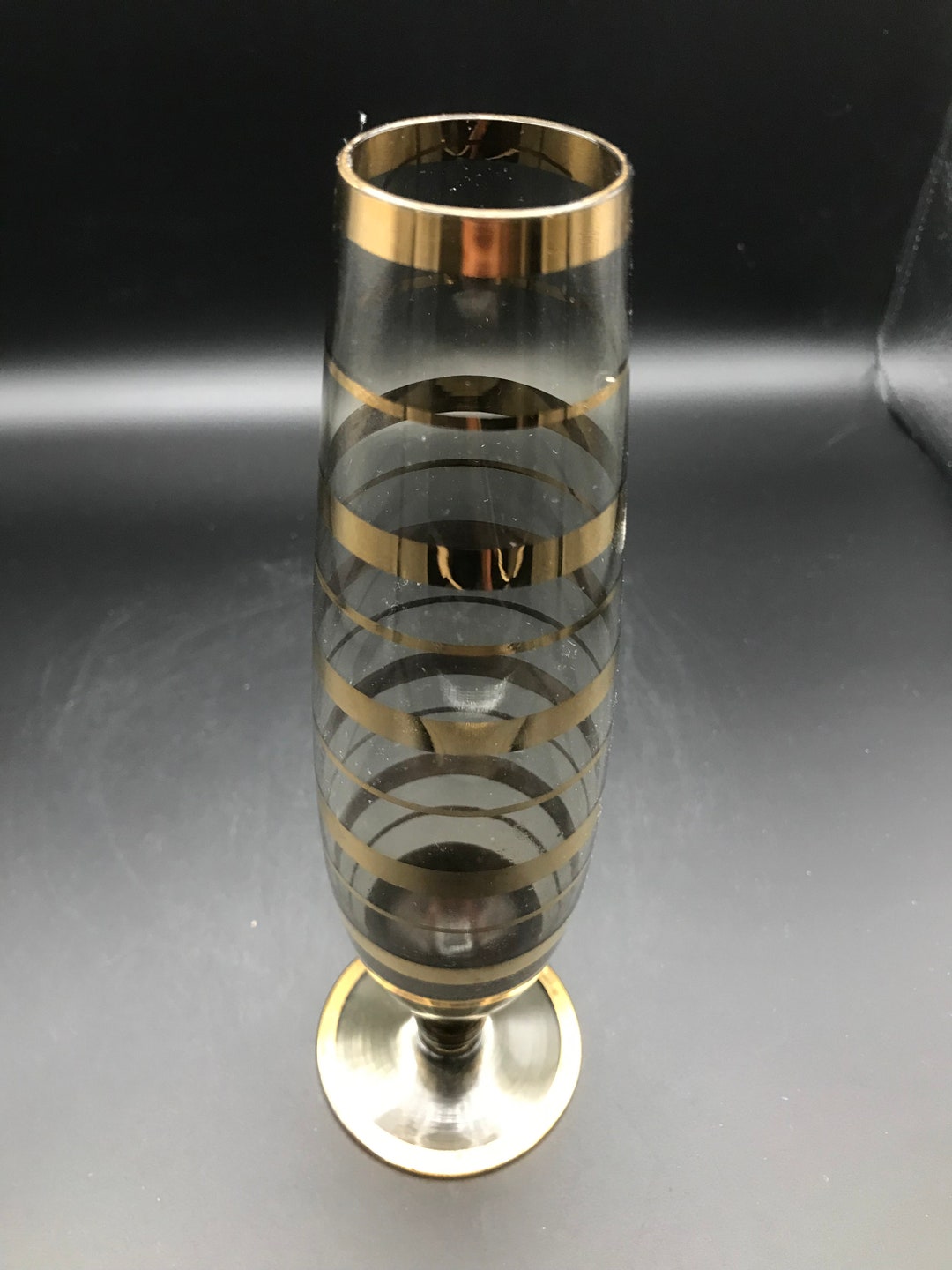 MCM Bohemian Borske Sklo Glass Vase With Pedestal and Gold Stripes ...