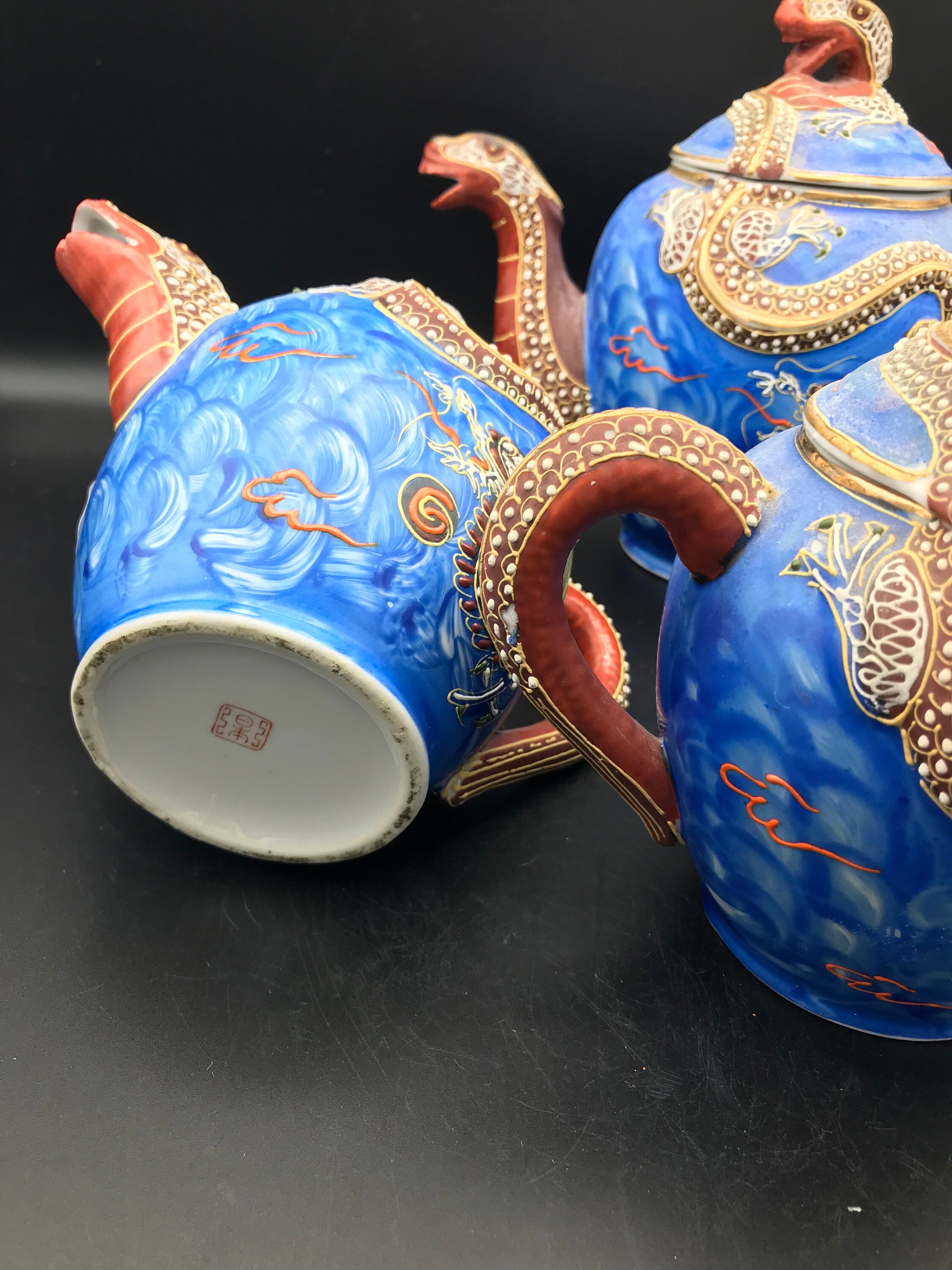 Antique Satsuma Dragonware Bone Capri Blue China Tea Set 14 Pieces Made ...