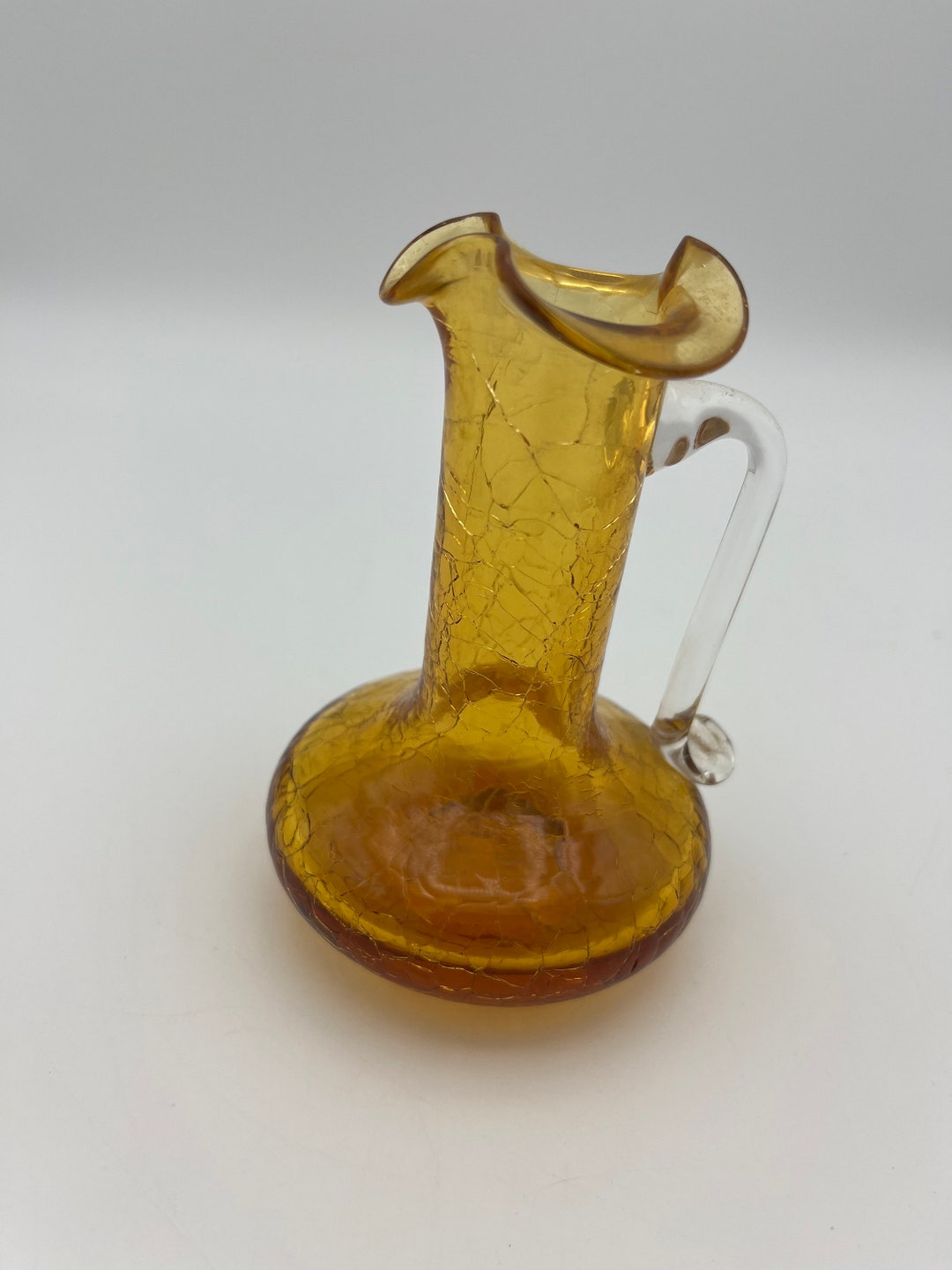 Vintage Art Glass Crazed Glass Amber Glass Pitcher With Long Neck - Etsy