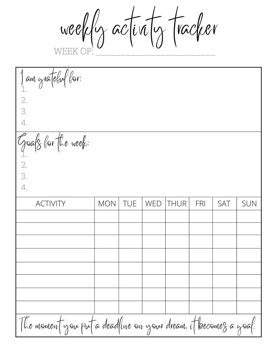 Weekly Activity Tracker - Etsy