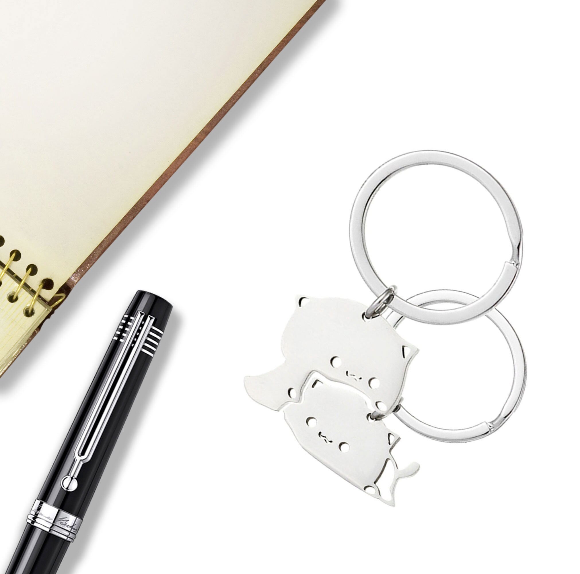 2pcs Peach and Goma Keychain, Cute Stainless Steel Lovely Cats Key ...