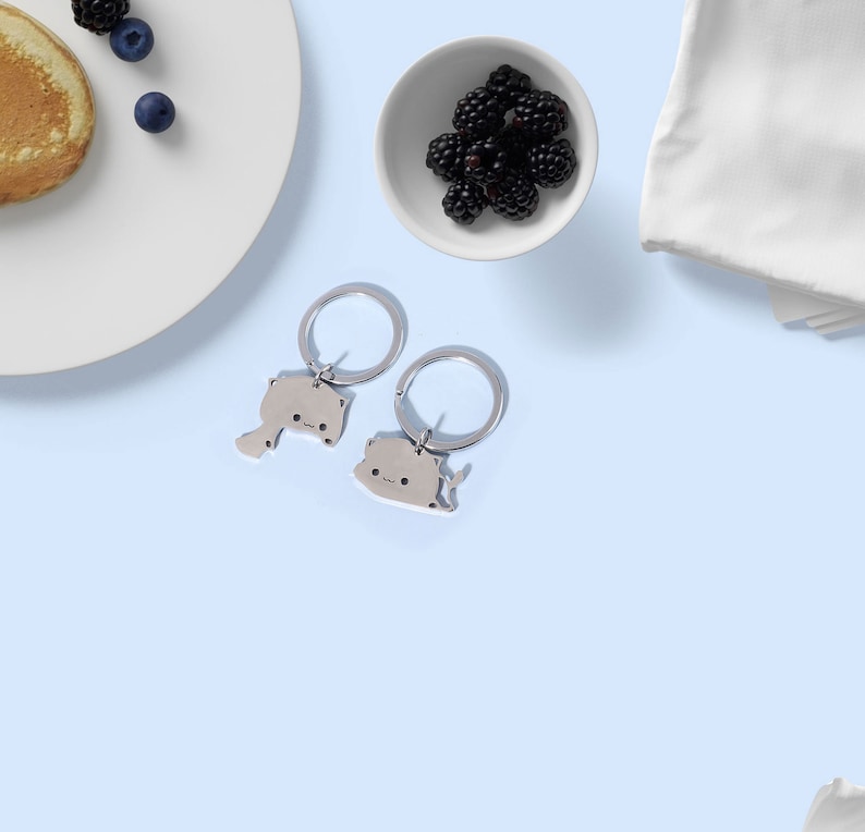 2pcs Peach and Goma Keychain, Cute Stainless Steel Lovely Cats Key ...