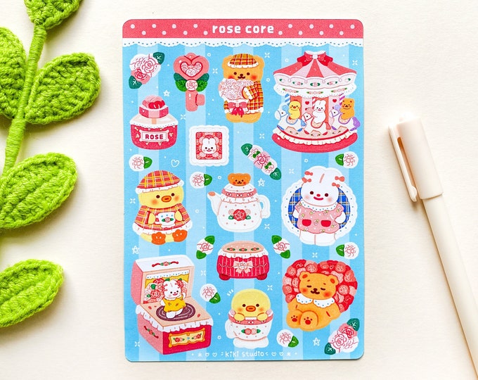 Rose Core Sticker Sheet Cute, Kawaii, Aesthetic, Cozy, Bear, Rabbit ...