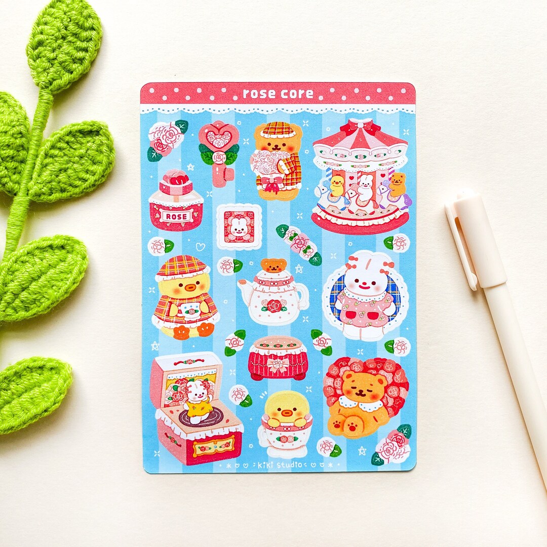 Rose Core Sticker Sheet Cute, Kawaii, Aesthetic, Cozy, Bear, Rabbit ...