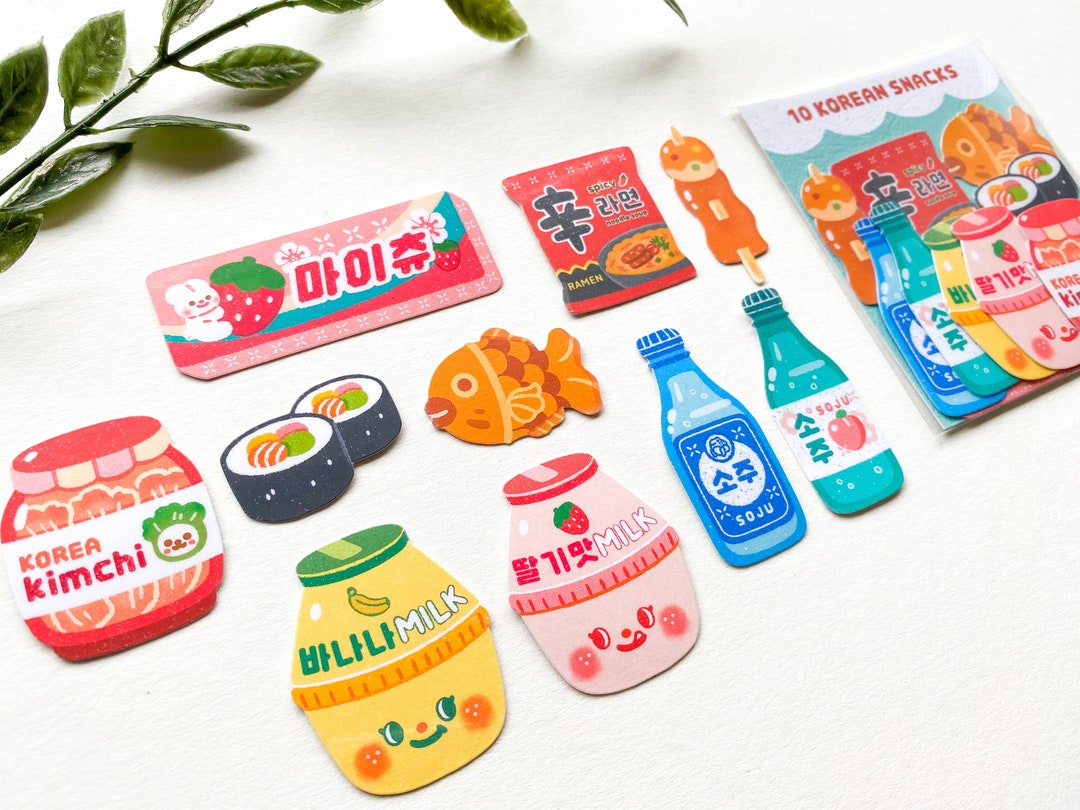 10 Korean Snacks Sticker Pack - Water Resistant Laminated Die Cut ...
