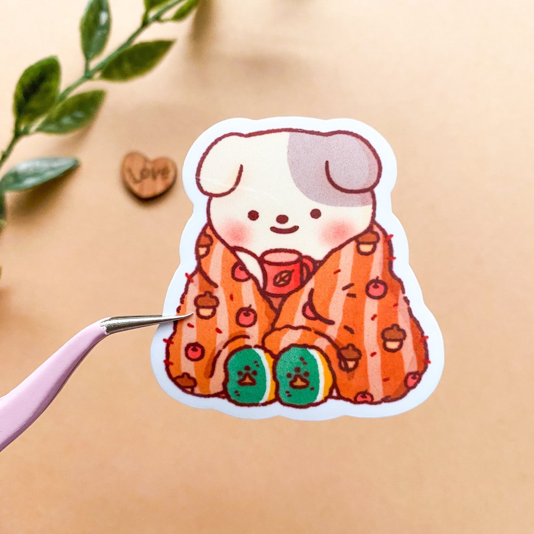 Kawaii Cozy Dog Vinyl Sticker / Kawaii, Cute, Aesthetic, Korean, Asian ...