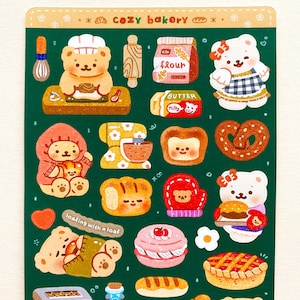 Cozy Bakery Sticker Sheet Cute, Kawaii, Aesthetic, Bear, Bread, Baking ...