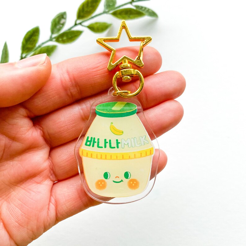Korean Banana & Strawberry Milk Keychain Acrylic Keyring - Etsy