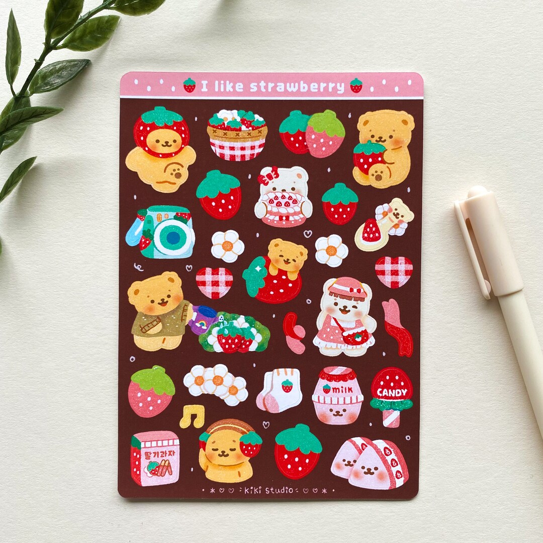 I Like Strawberry Sticker Sheet Cute, Kawaii, Aesthetic, Bear ...