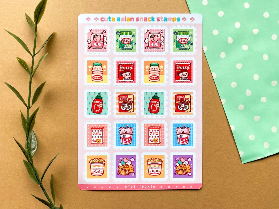 20 Cute Asian Snack Stamps Sticker Sheet Cute, Kawaii, Aesthetic ...