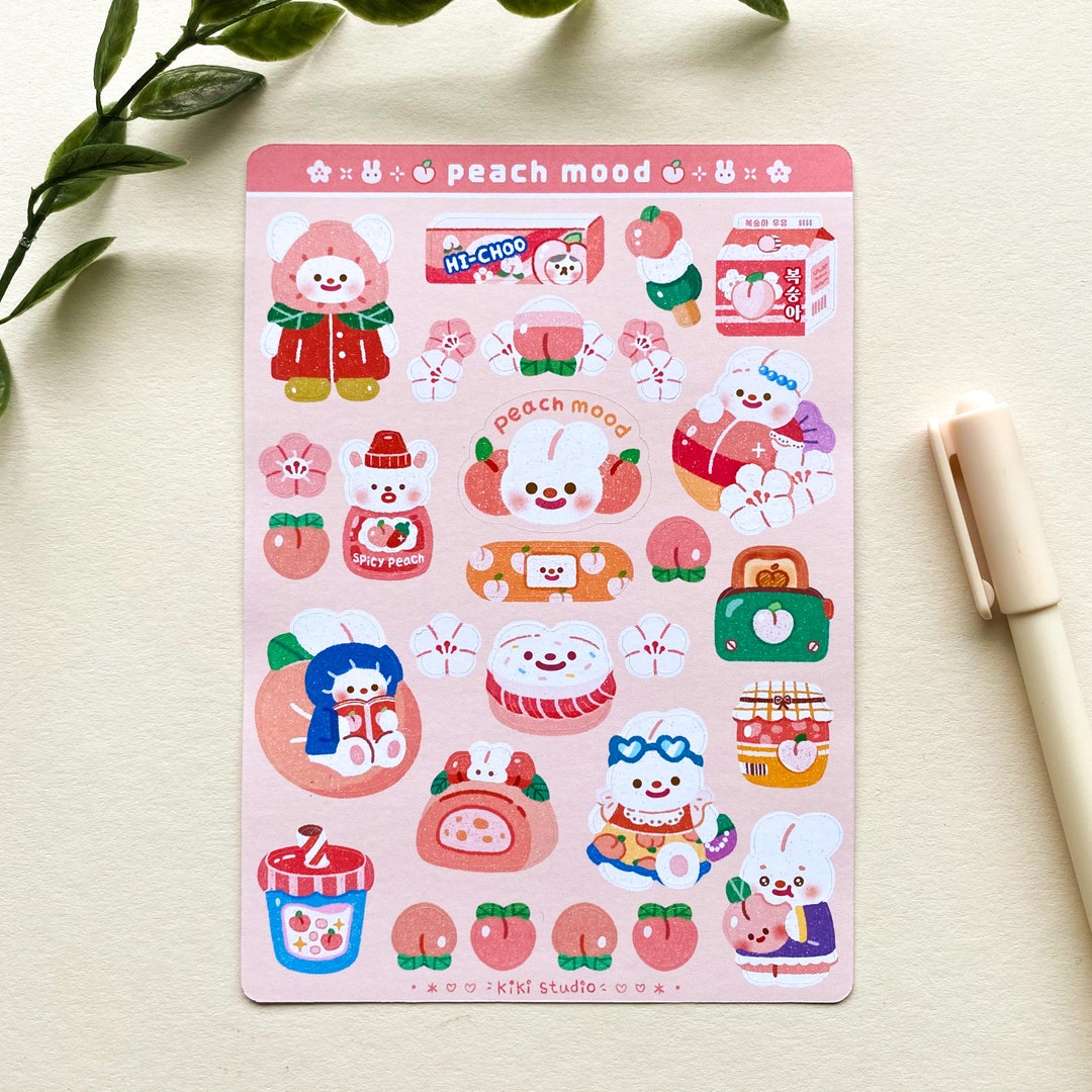 Peach Mood Sticker Sheet Cute, Kawaii, Aesthetic, Rabbit, Sakura, Pink ...