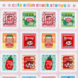 20 Cute Asian Snack Stamps Sticker Sheet Cute, Kawaii, Aesthetic ...