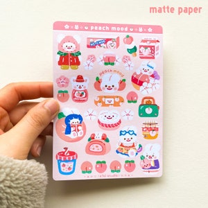 Peach Mood Sticker Sheet Cute, Kawaii, Aesthetic, Rabbit, Sakura, Pink ...