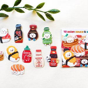 10 Asian Sauce & Sushi Sticker Pack Water Resistant Die Cut Sticker ...