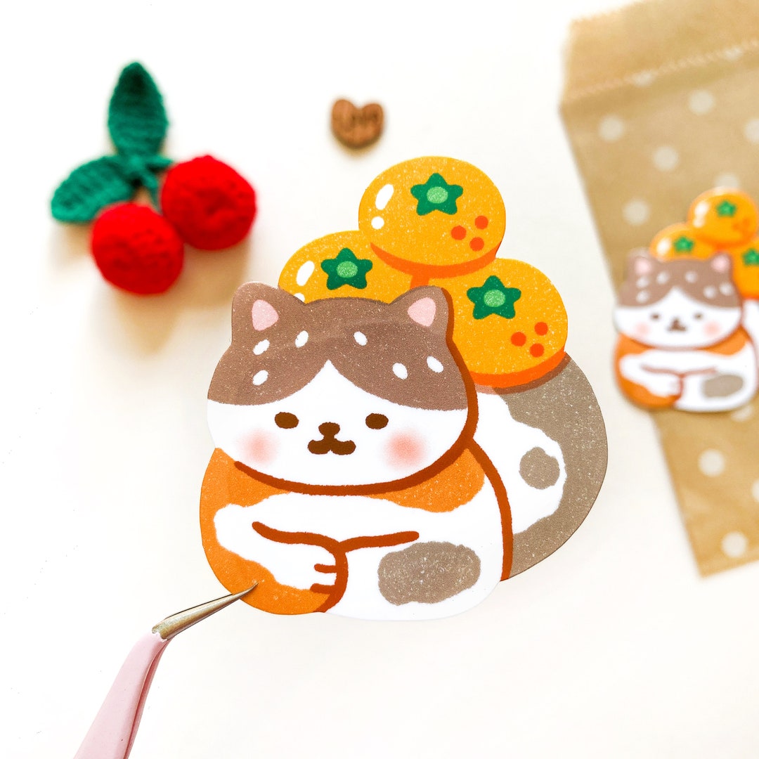Cozy Satsuma Cat Vinyl Sticker / Kawaii, Cute, Aesthetic, Korean, Asian ...