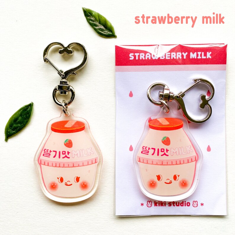 Korean Banana & Strawberry Milk Keychain Acrylic Keyring - Etsy