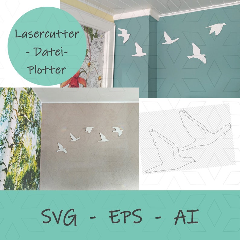 Flying Birds Silhouettes SVG File Laser Cutter Laser Engraver File ...